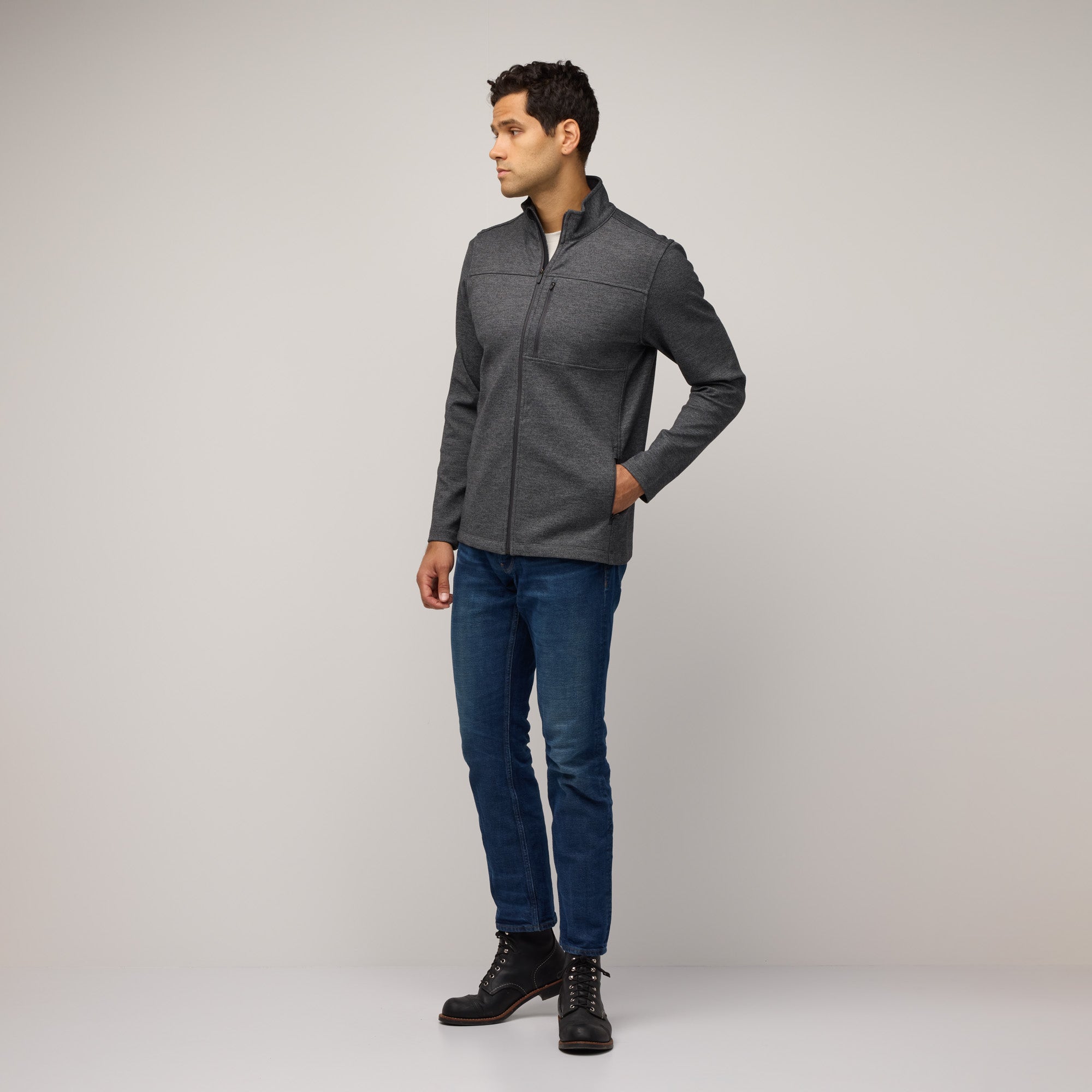 Merino Wool Full-Zip Ponte Jacket | Black Marl – Zip Jackets | Wool ...